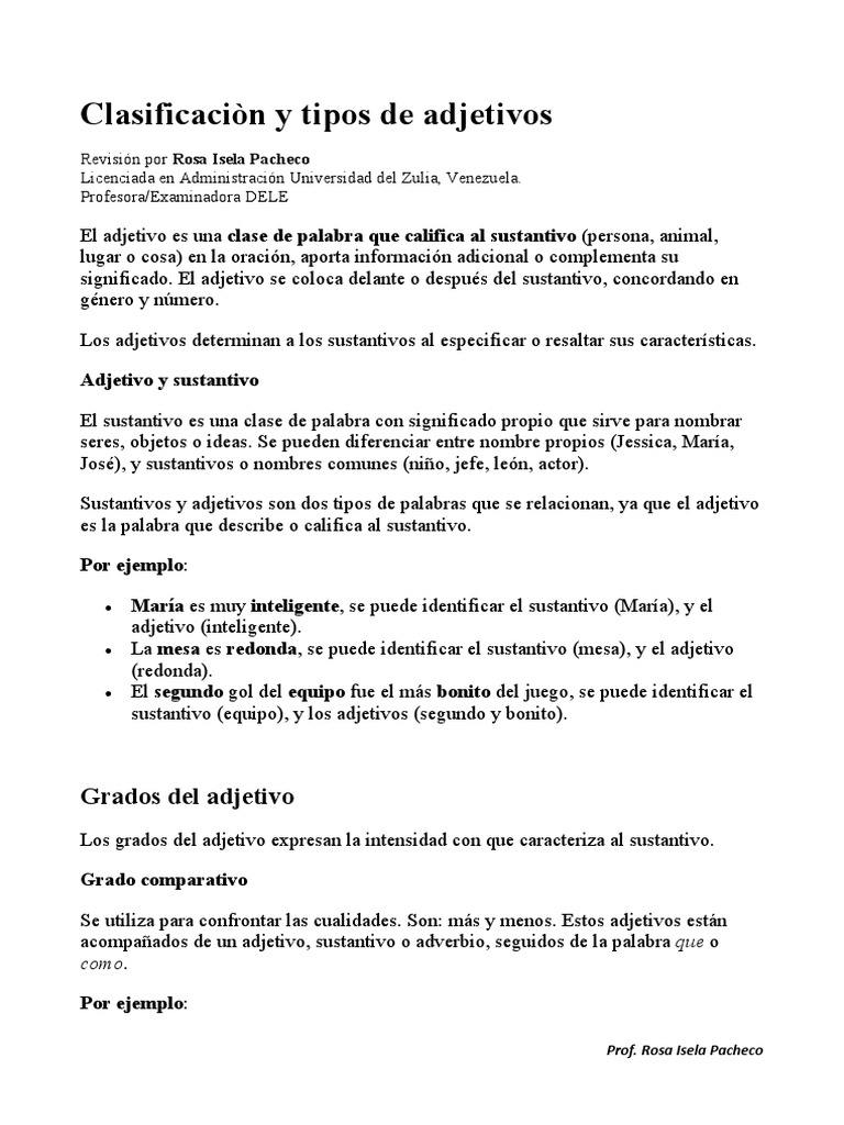 Tipos y Clasificación de Adjetivos | PDF