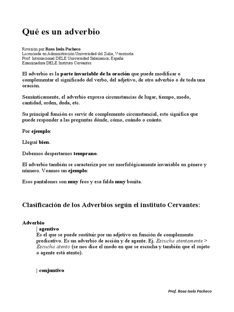 Tipos y funciones del adverbio en español | PDF