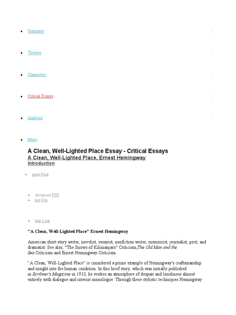 A Clean Well Lighted Place Analysis | PDF | Existentialism | Nihilism