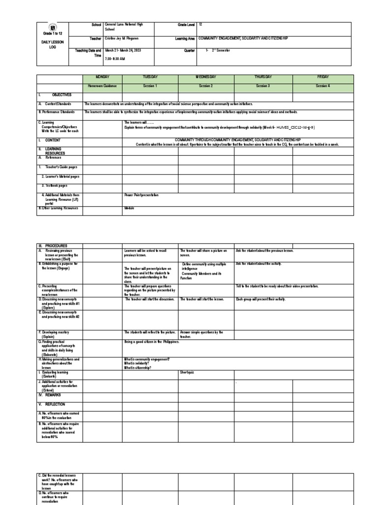 Humss - Csc12 Iid G 9) | PDF | Teachers | Learning