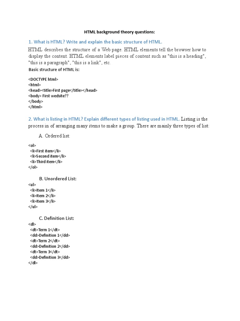 HTML Basics: Structure, Lists, Links, and Tags | PDF | Hyperlink | World Wide Web