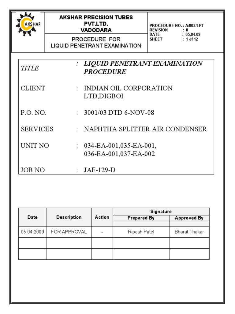 Procedure For Liquid Penetrant Examination | PDF | Chemistry | Business Process
