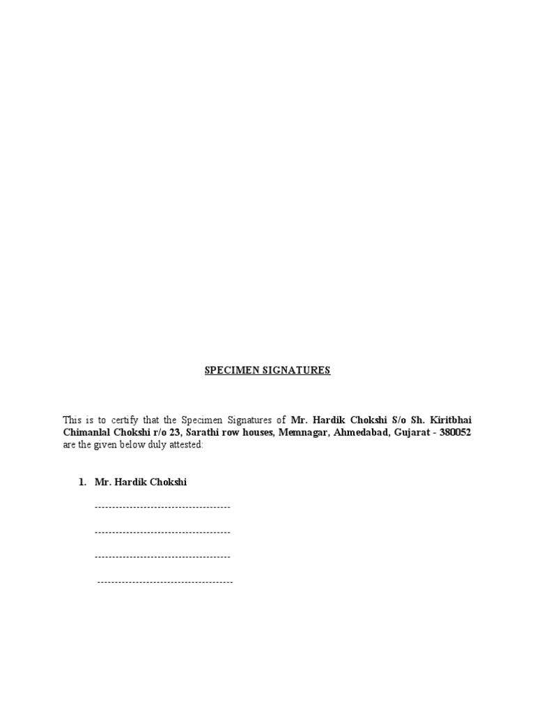 Specimen Signatures of Hardik Chokshi | PDF