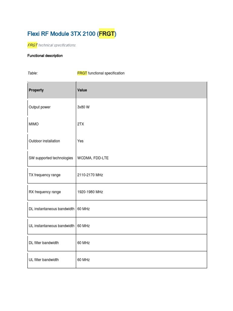 Flexi RF Module 3TX 2100 : Technical Specifications | PDF | Computing ...