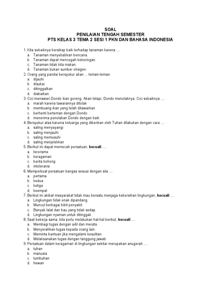 Soal Uts Tema 2 Sesi 1 2020 | PDF