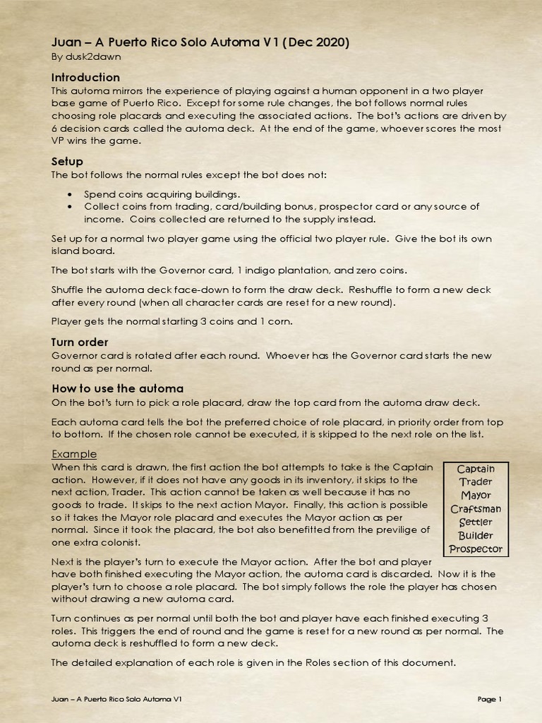 Puerto Rico - Juan Solo Automa V1 | PDF