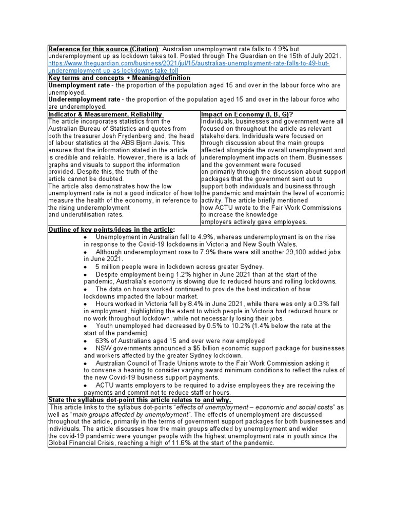 Media Scaffold Example For Eco | PDF | Unemployment | Employment