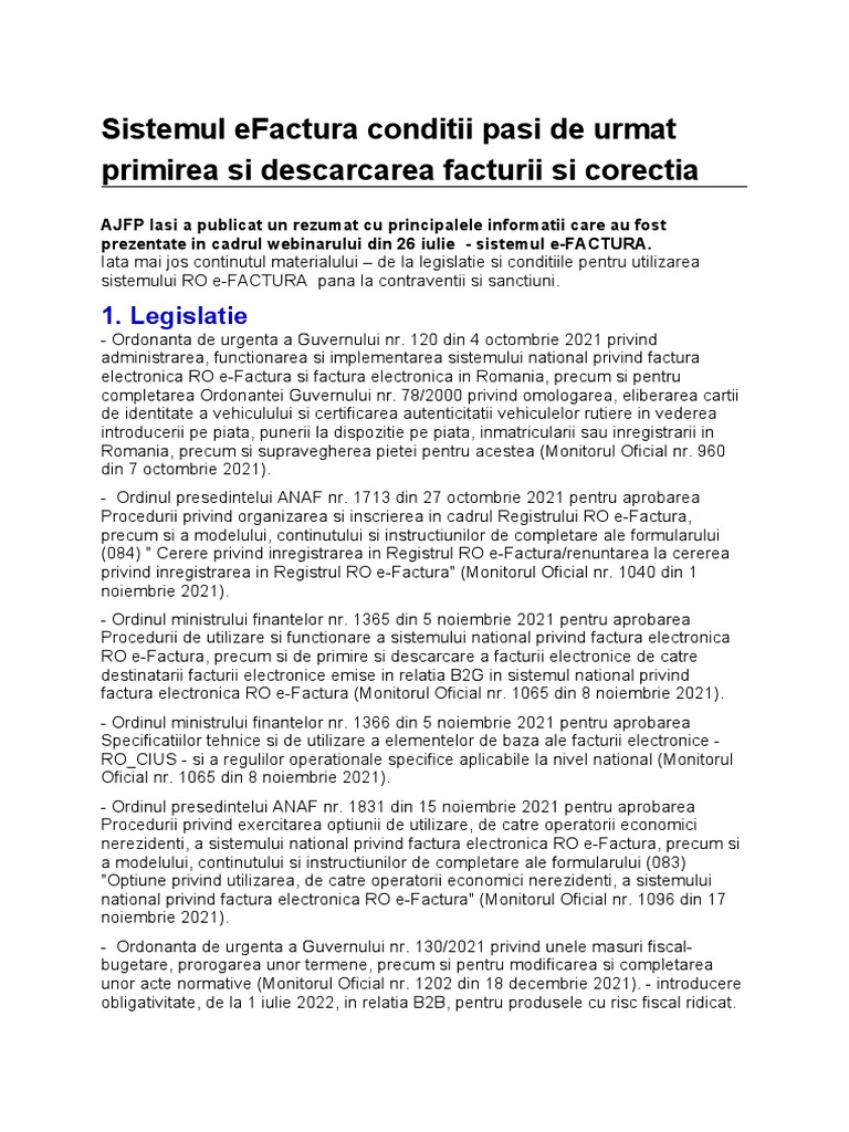 Sistemul EFactura Conditii Pasi de Urmat Primirea Si Descarcarea ...