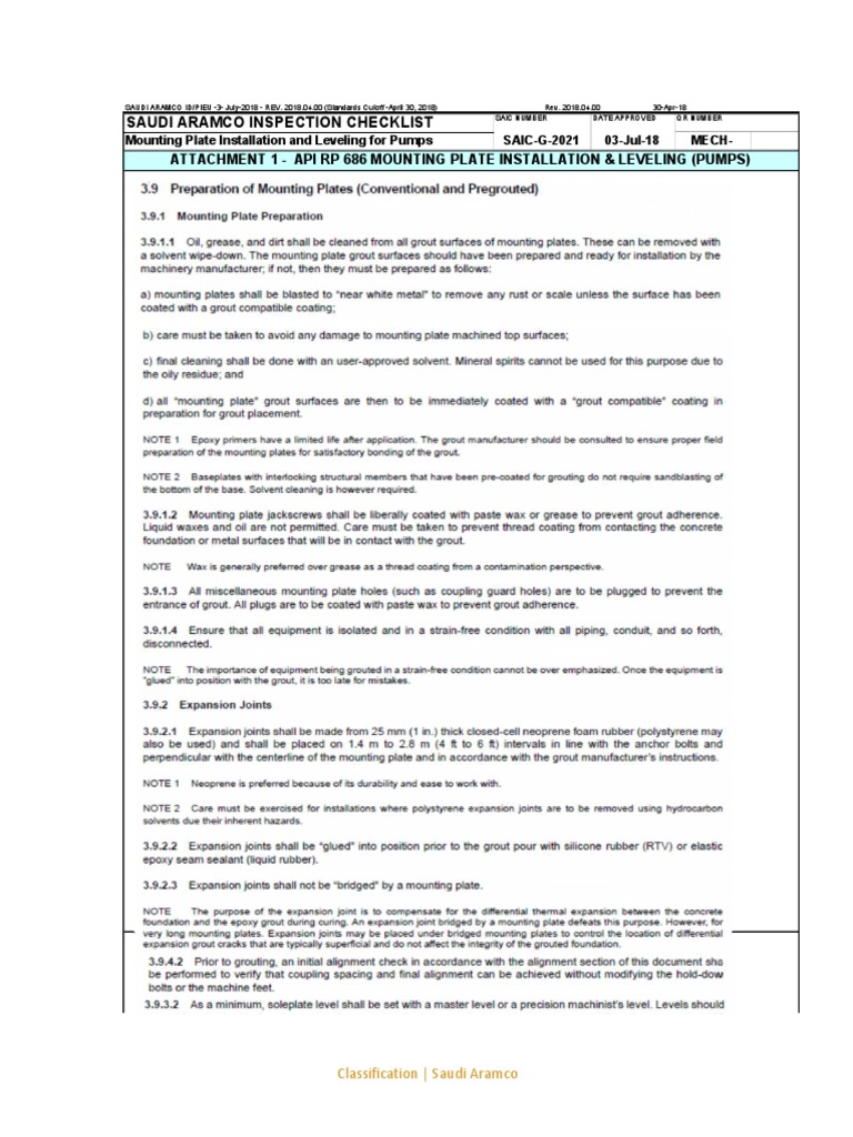 API RP 686 Pump Installation Checklist | PDF