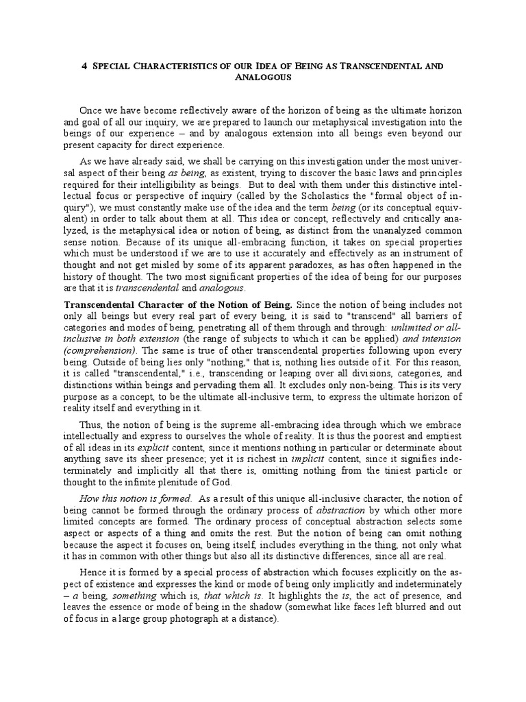 4 S C I B T A: Pecial Haracteristics OF OUR DEA OF Eing AS Ranscendental AND Nalogous | PDF