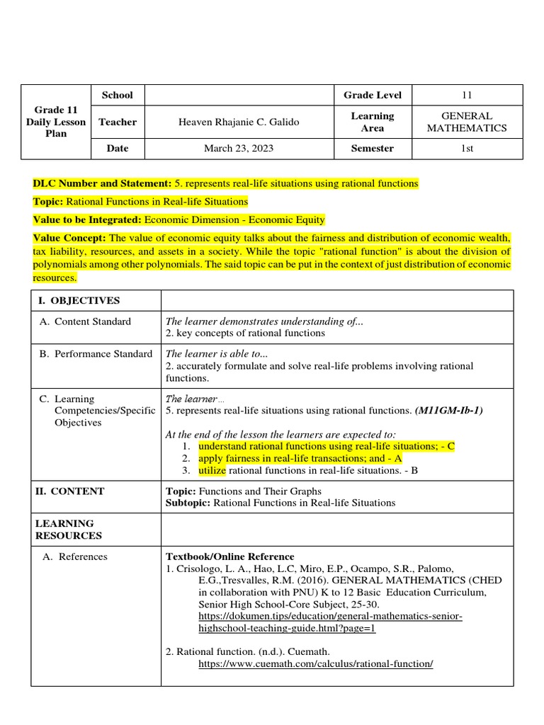 Galido Final Lesson Plan With Values Integration | PDF