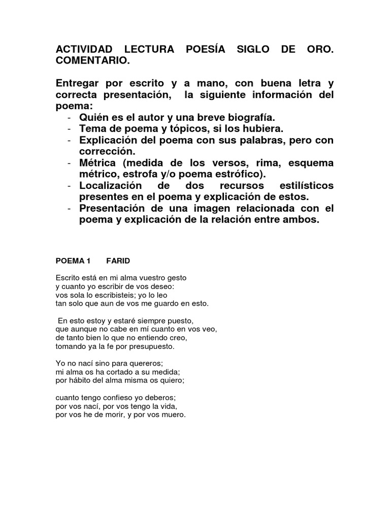 Poesía del Siglo de Oro: Análisis y Comentarios | PDF | Poesía