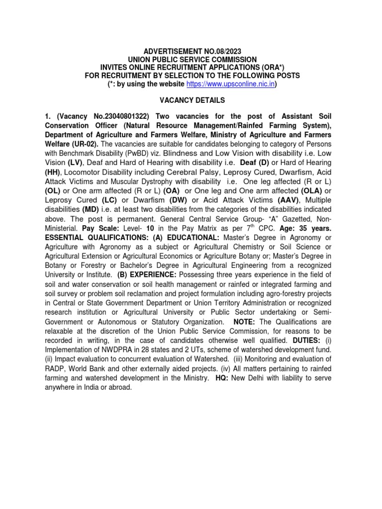 UPSC Assistant Director Recruitment 2023 | PDF | Disability | Special ...