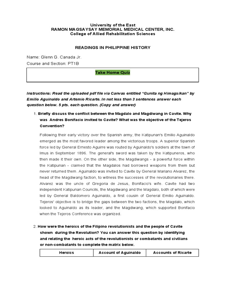 RPH Take Home Exam Gunita NG Himagsikan | PDF