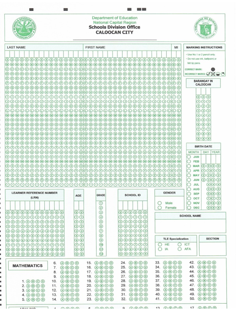 Bubble Sheet | PDF
