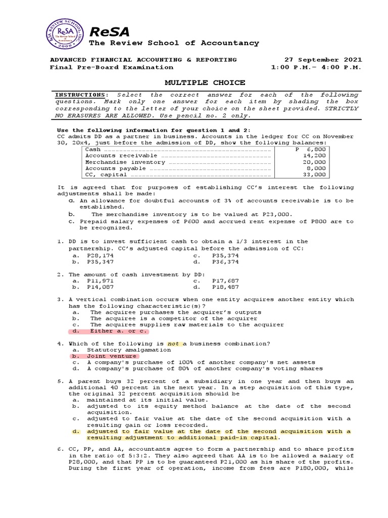 ReSA B42 AFAR Final PB Exam - Questions, Answers - Solutions | PDF ...