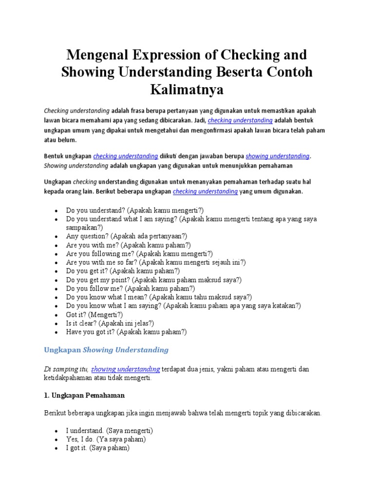Mengenal Expression of Checking and Showing Understanding Beserta ...
