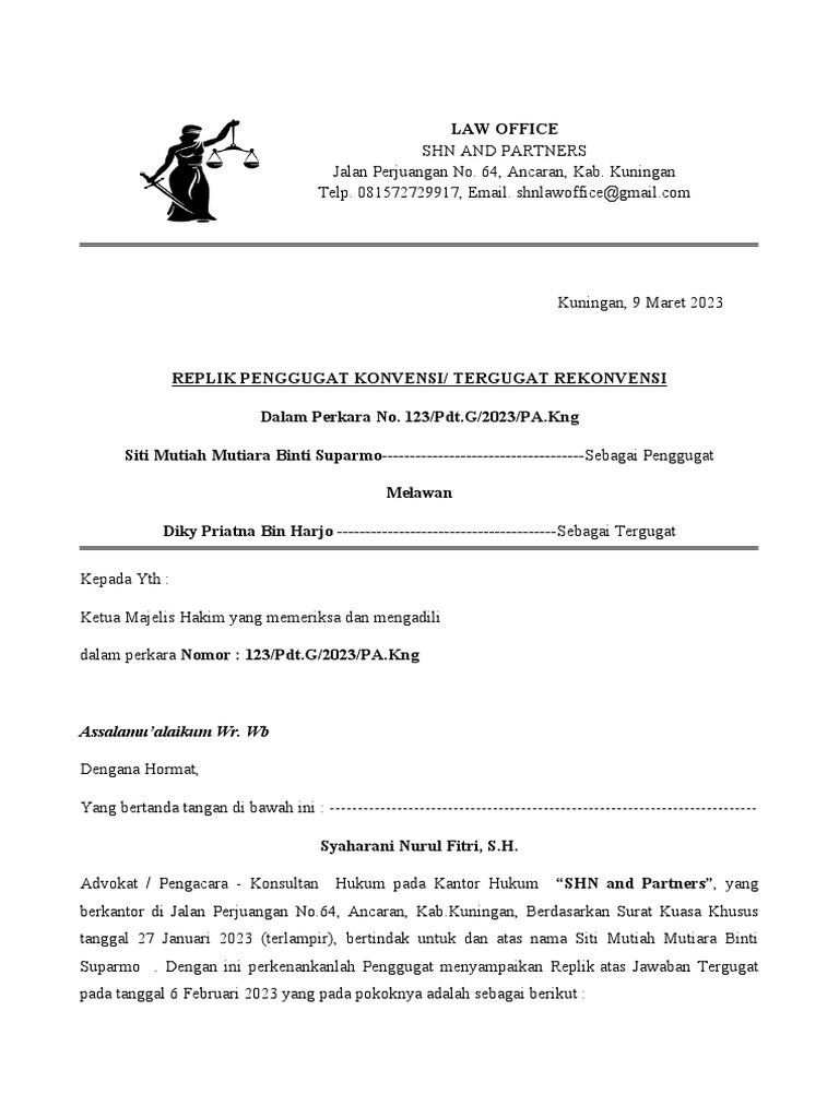 Replik Penggugat | PDF