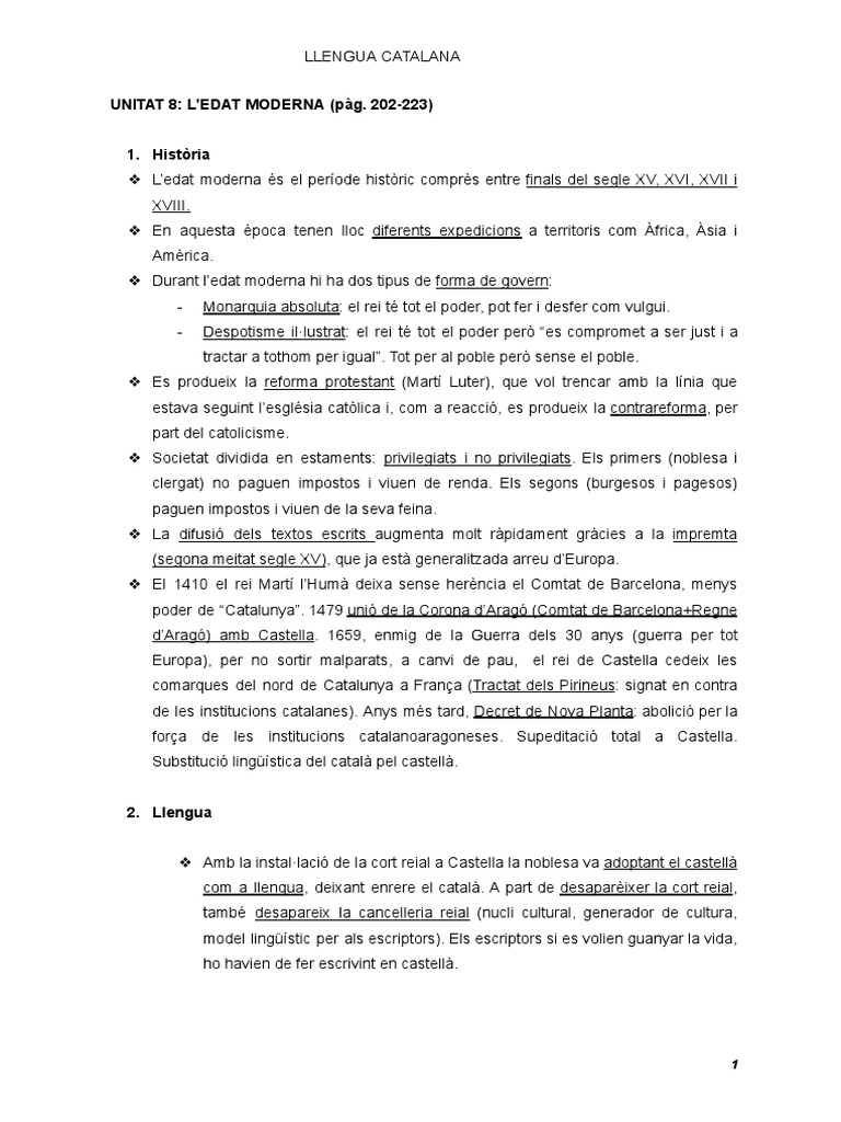Unitat 8 - L'edat Moderna | PDF