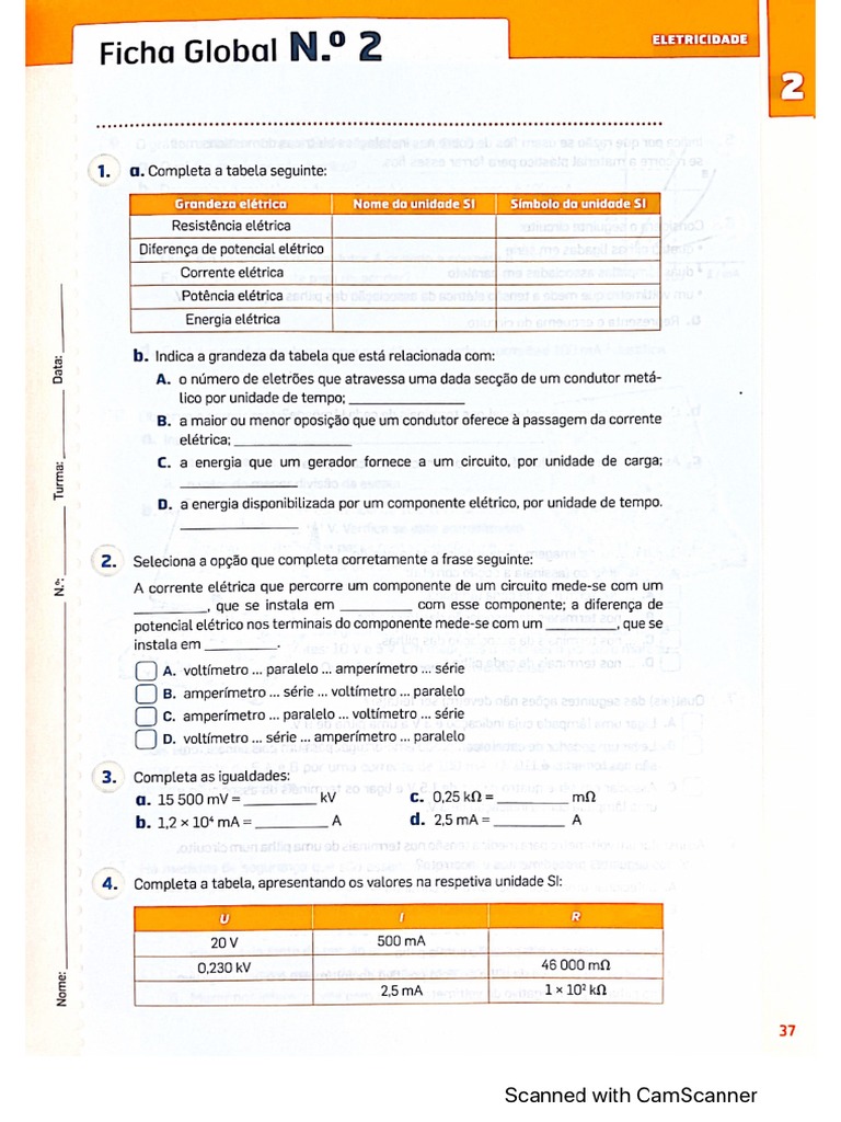 Ficha Global Eletricidade FQ 9º | PDF