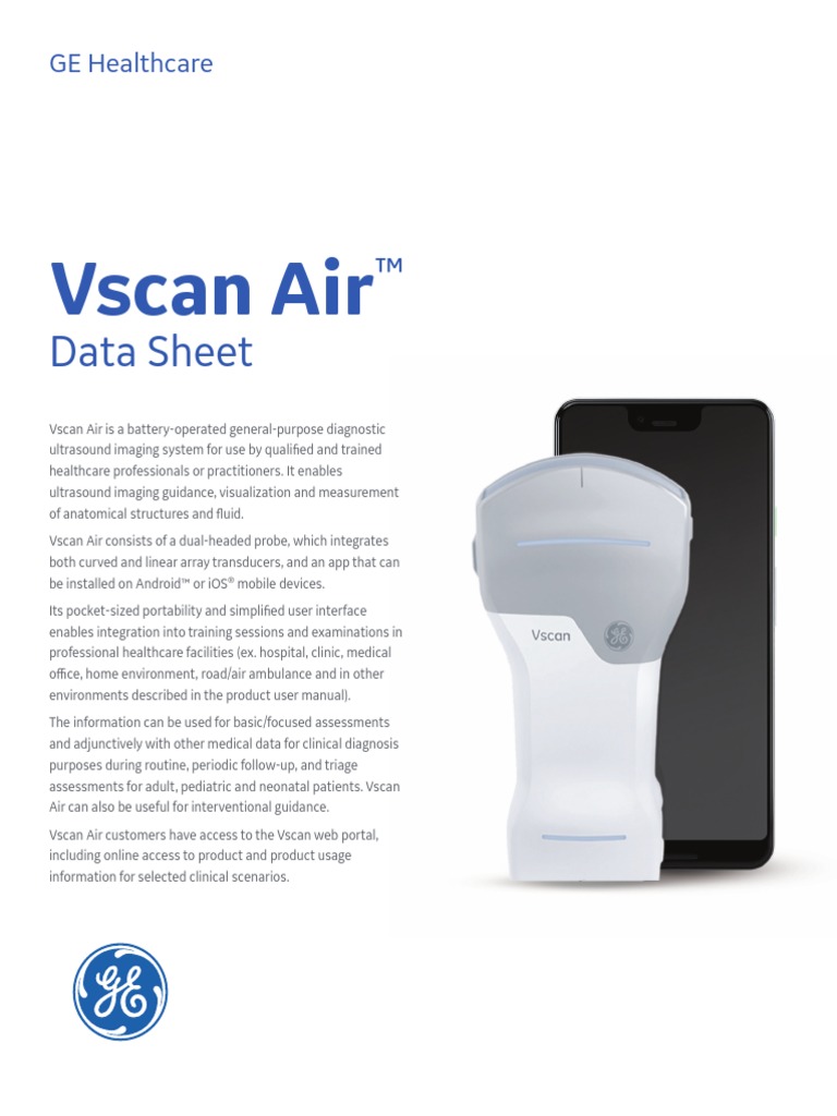 Vscan Air Product Datasheet | PDF | Medical Ultrasound | Medical Imaging