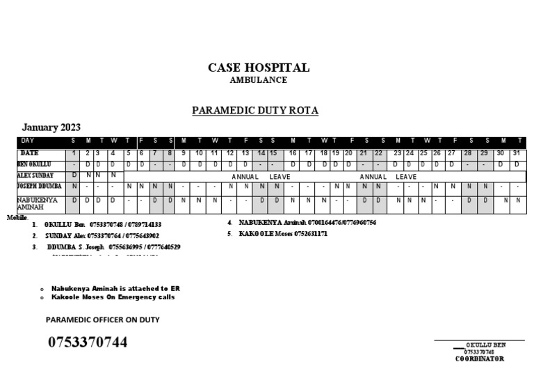 January Duty Rota Paramedics | PDF | Social Programs | Emergency ...