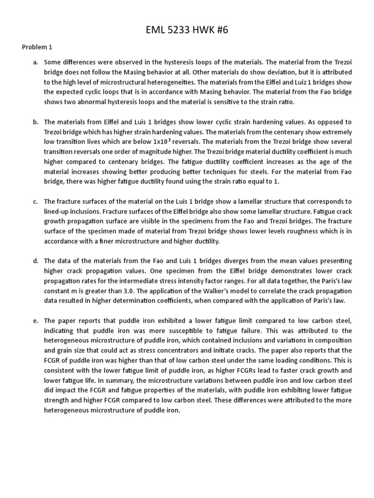 Eml 5233 HWK #6 | PDF | Fatigue (Material) | Fracture