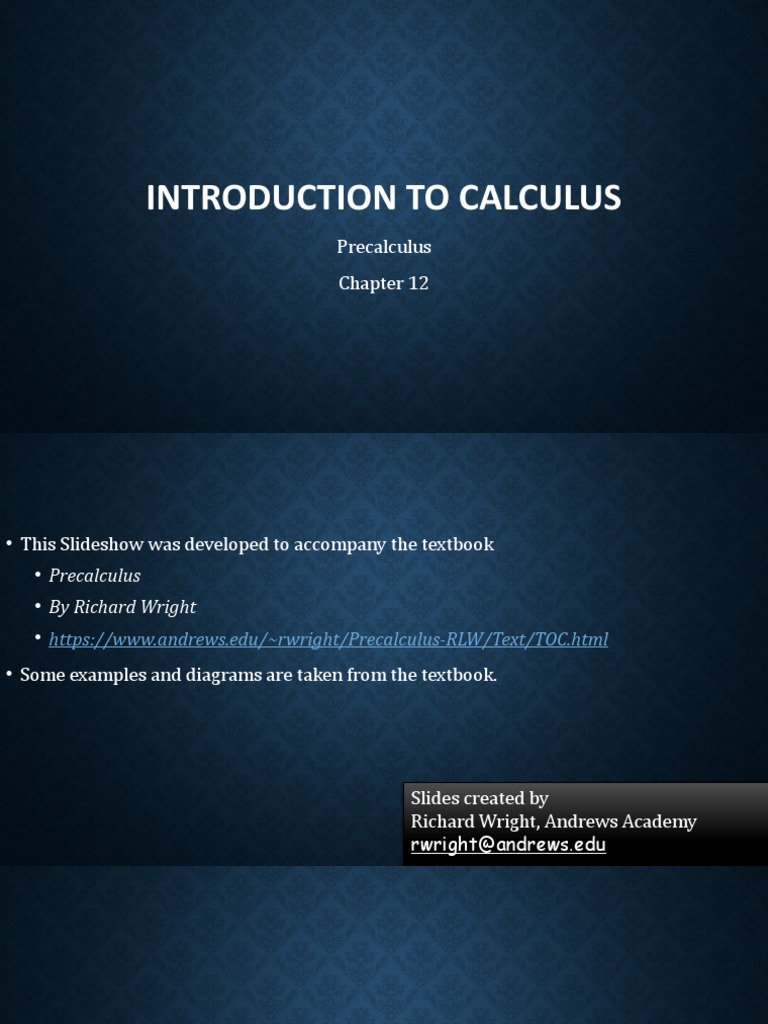 Introduction To Calculus: Precalculus | PDF | Limit (Mathematics) | Derivative