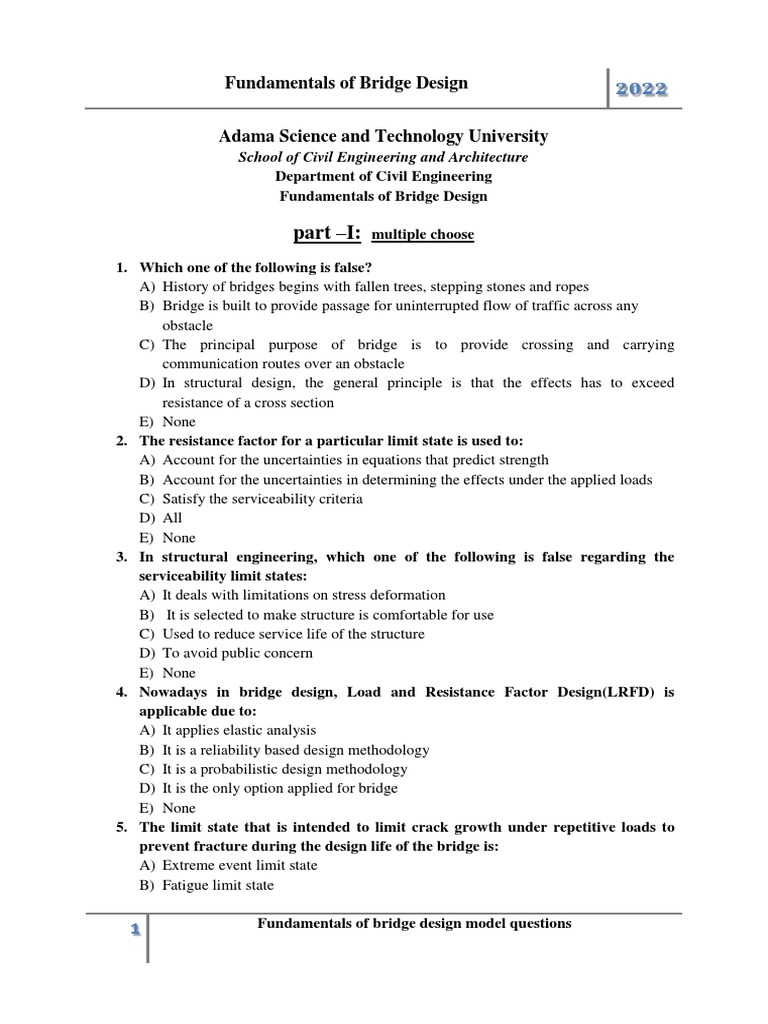 Bridge Exit Exam | PDF | Bridge | Physical Sciences