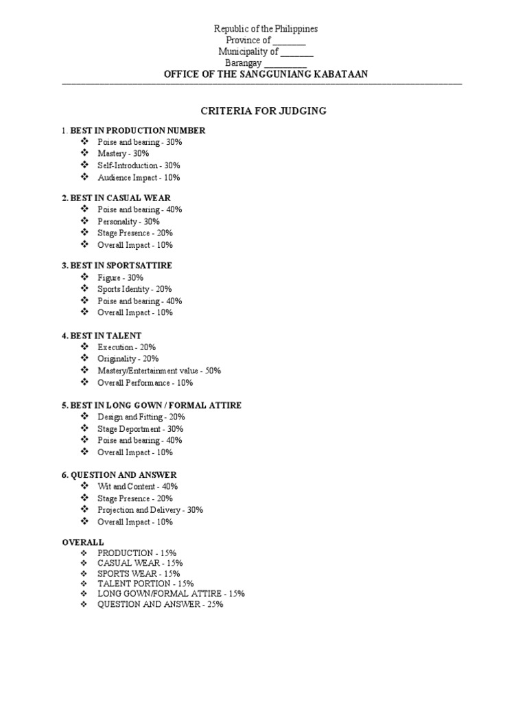 Pageant Judging Criteria Overview | PDF | Cultural Trends | Popular ...