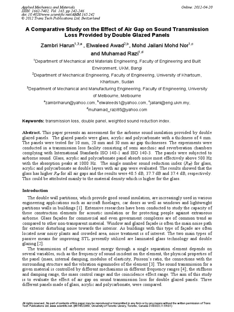 A Comparative Study On The Effect of Air Gap On Sound Transmission Loss ...
