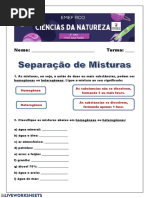 Atividade Sobre Misturas e Substâncias (6° Ano) | PDF