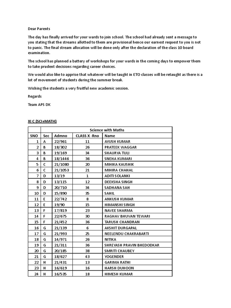 Allocation of Streams - Class XI (2023 - 24) 45999145 | PDF