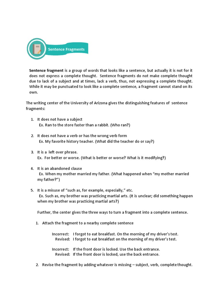 Chapter 6 (3) Sentence Fragments and Run-On Sentences | PDF | Comma ...