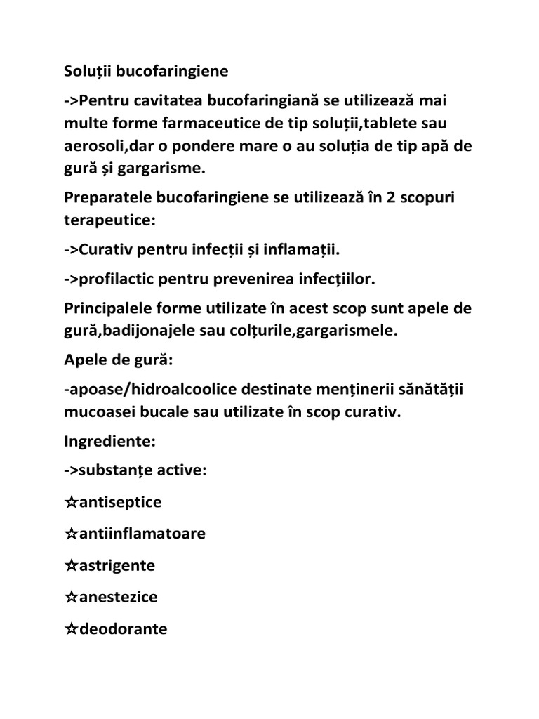 Forme Farmaceutice Solutii Bucofaringiene | PDF