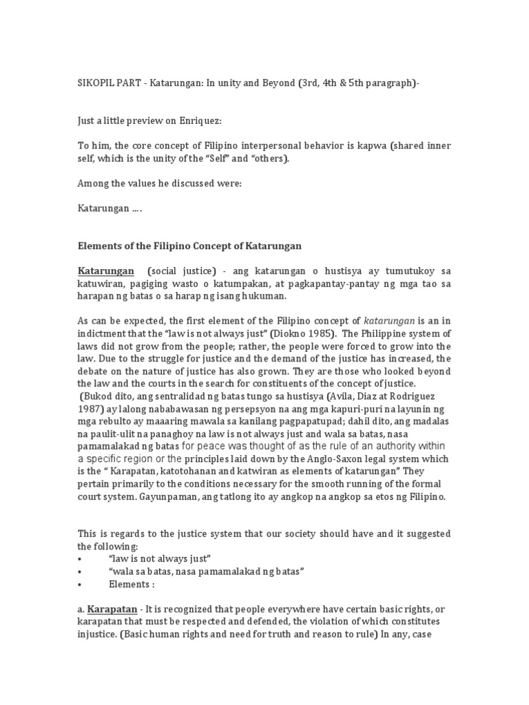 Elements of The Filipino Concept of Katarungan Katarungan (Social ...