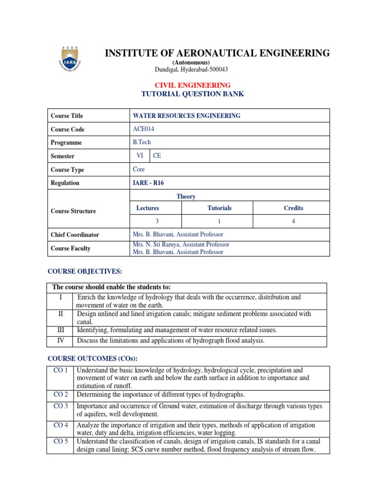 WRE Tutorial Question Bank 2019-20 | PDF | Aquifer | Hydrology