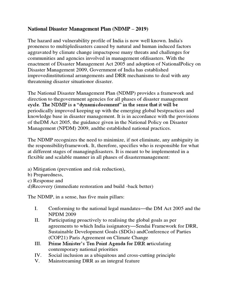 NDMP - Summary | PDF | Disaster Risk Reduction | Emergency Management