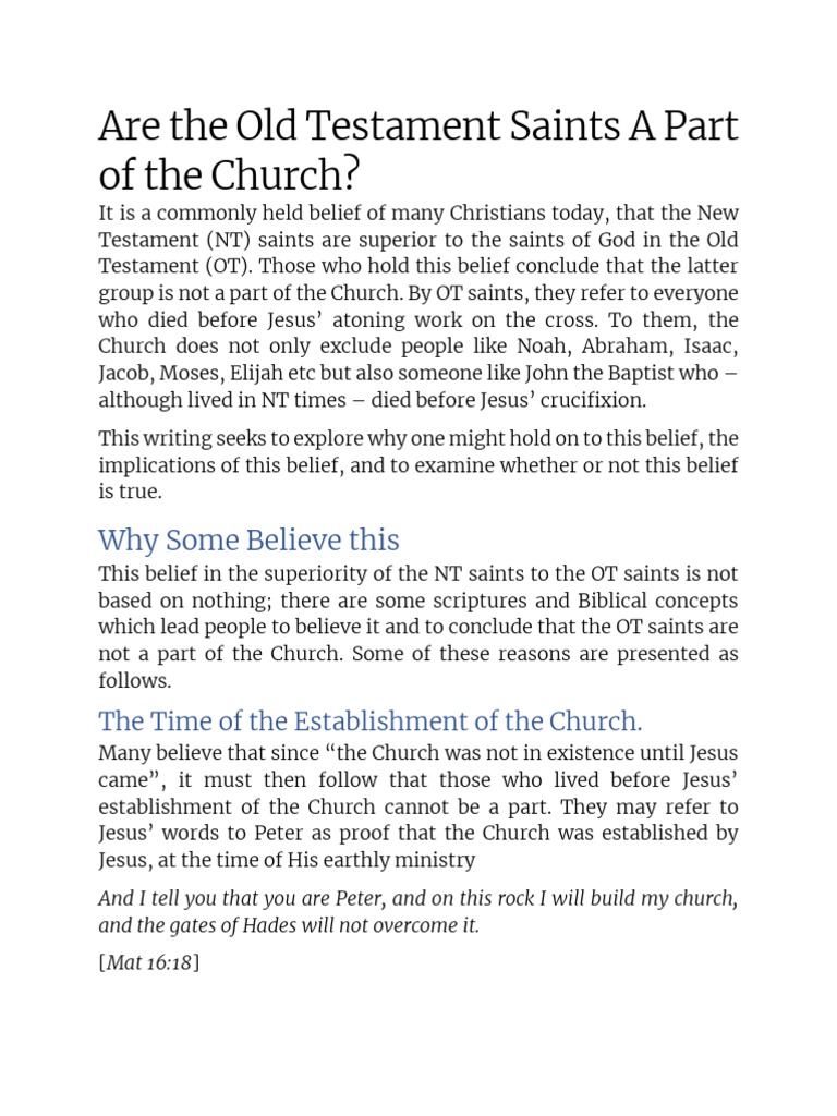 Are The Old Testament Saints A Part of The Church (2nd Draft) | PDF ...
