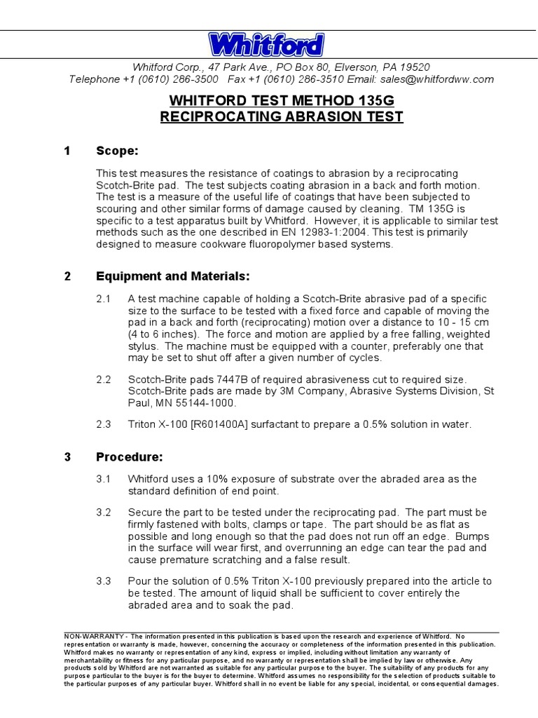Whitford Test Method 135G Overview | PDF | Abrasive | Materials