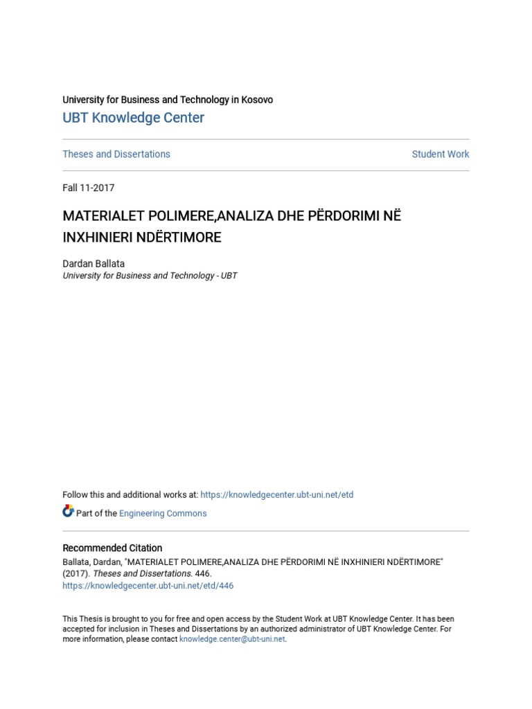 Materialet Polimereanaliza Dhe Përdorimi Në Inxhinieri Ndërtimor | PDF