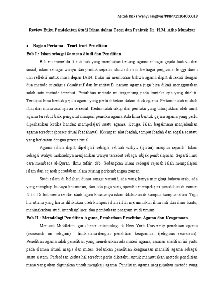 Resume Buku Pendekatan Studi Islam Dalam Teori Dan Praktek | PDF