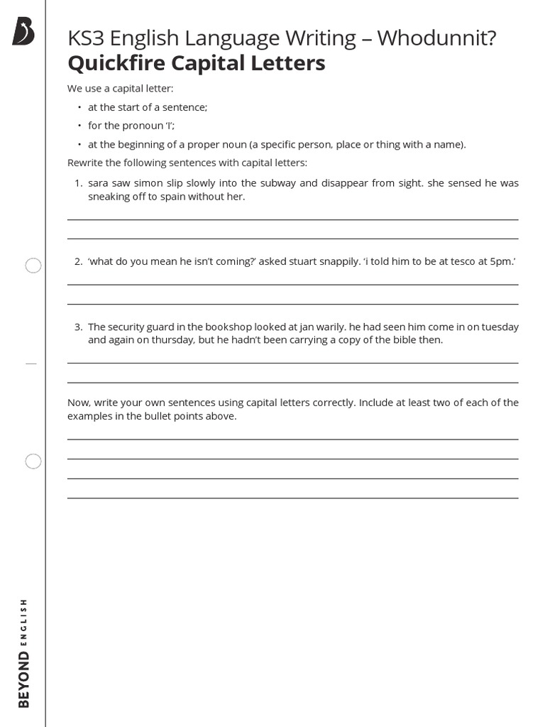 Quickfire Capital Letters: KS3 English Language Writing - Whodunnit? | PDF