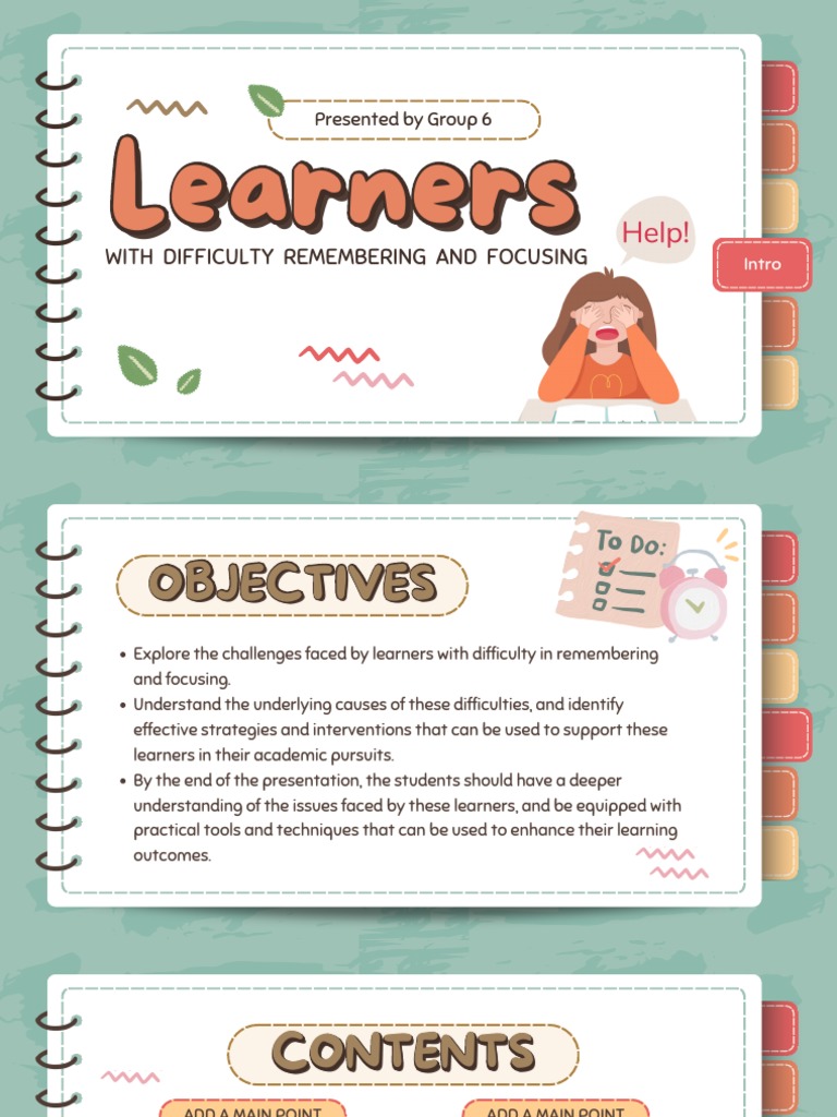 Learners With Difficulty Remembering and Focusing | PDF | Attention ...
