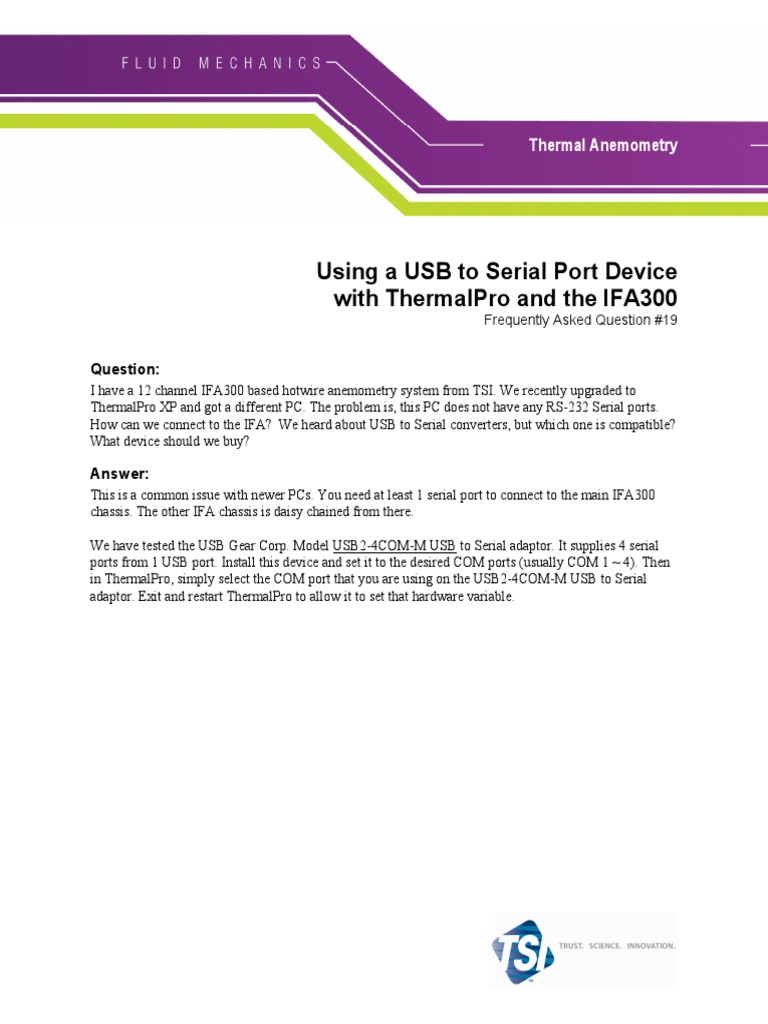 Using A Usb To Serial Port Device With Thermalpro and The Ifa300 | PDF