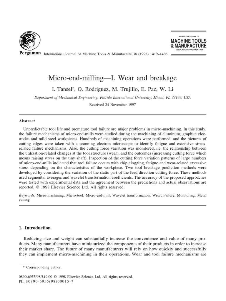 Micro-End-Milling Tool Wear Analysis | PDF | Wavelet | Machining