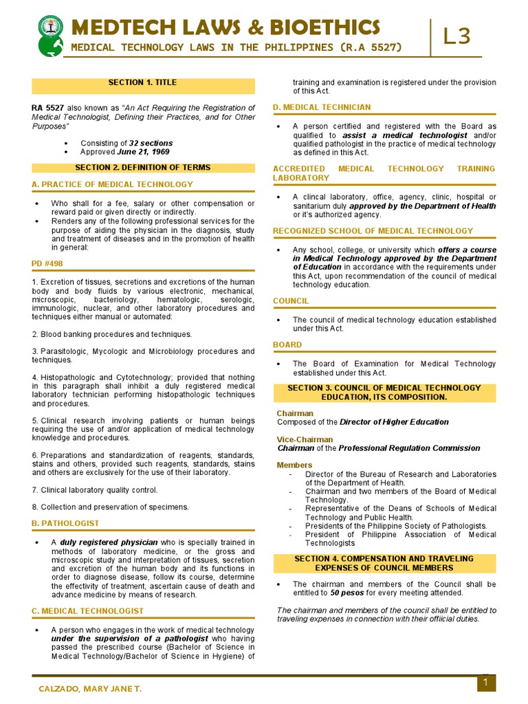 Overview of RA 5527: MedTech Law | PDF | Medicine | Pathology