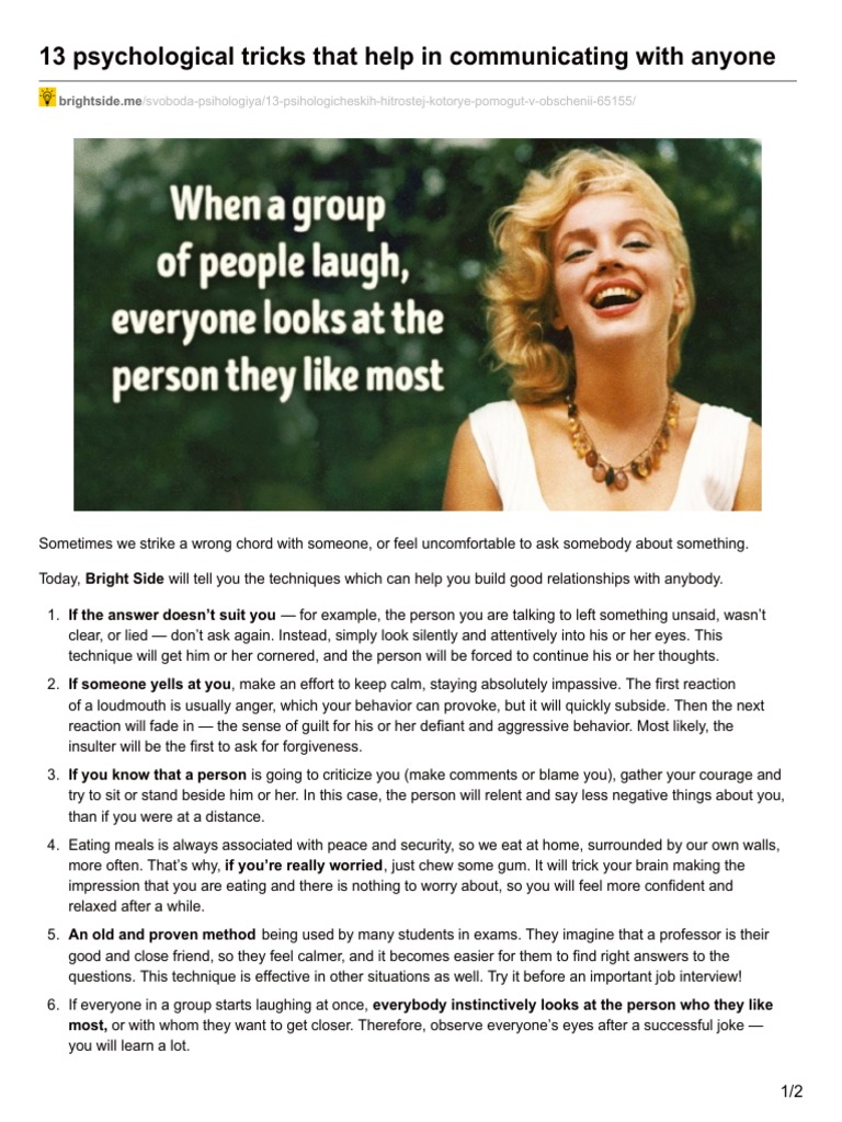 13 Psychological Tricks That Help in Communicating With Anyone | PDF ...