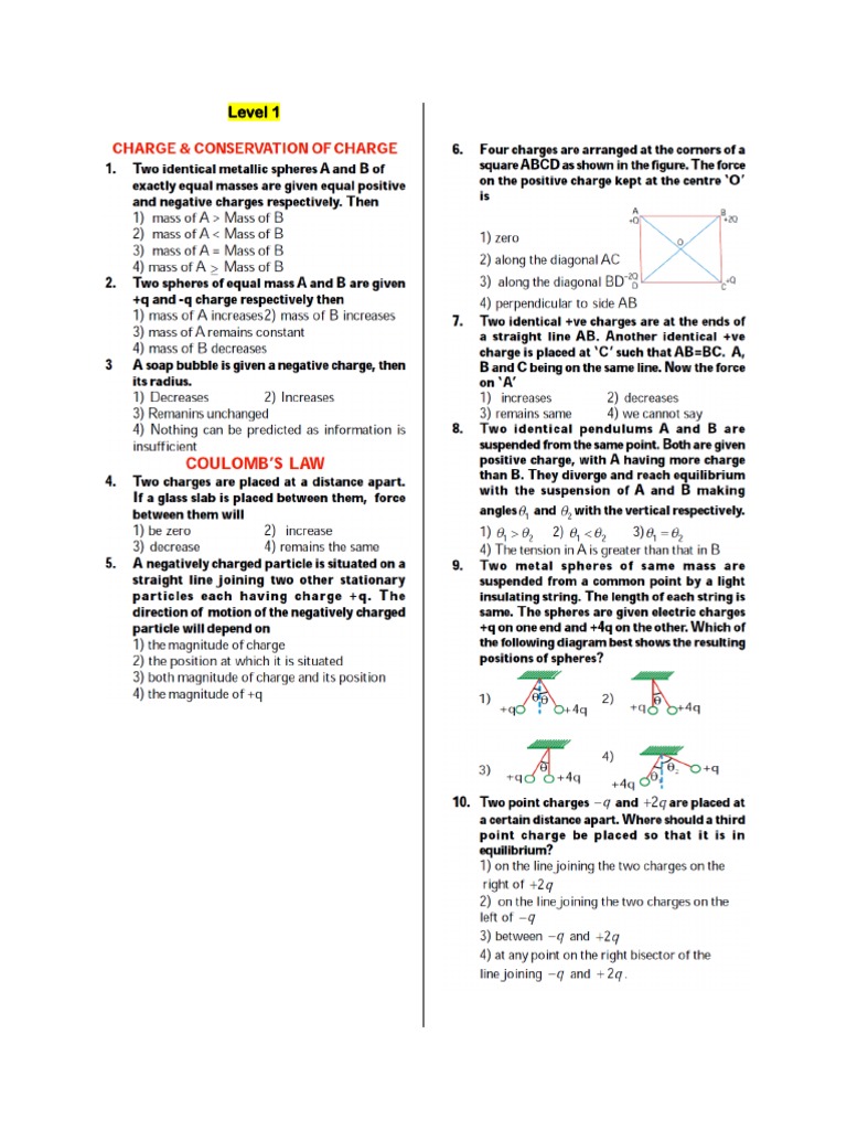 Electrostatics Practice Sheet - 1 | PDF