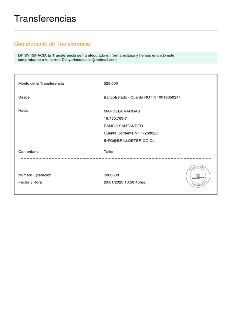 Transferencias: Comprobante de Transferencia | PDF